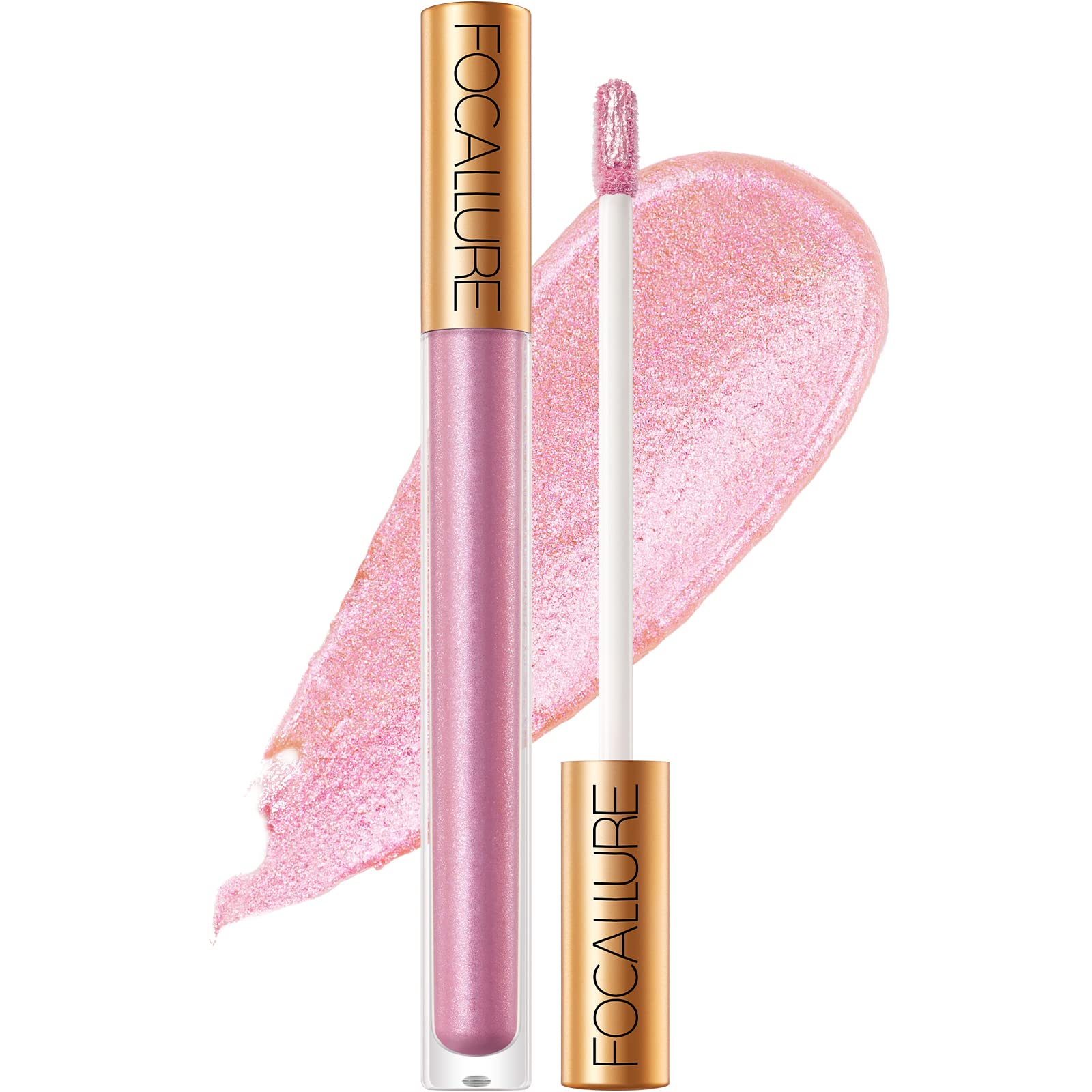 FOCALLURE Metallic Chameleon Liquid Lipstick, Glitter Lip Gloss, Shimmery Finish, Nonstick Cup Lip Makeup for Costume, Cosplay, Rave Festival, 06 ROSE QUARTZ