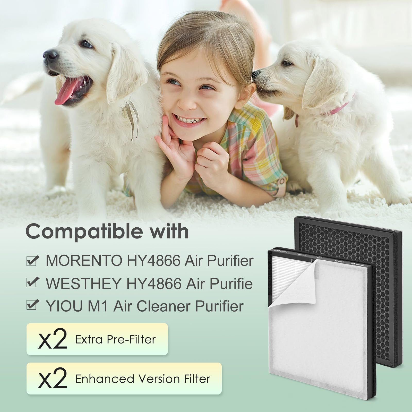 HSIAMEN [Enhanced 4+8] HY4866 Air Purifier Replacement Filter Compatible with MORENTO HY4866 Air Purifier, WESTHEY HY4866 and YIOU M1 Air Cleaner Purifier, Enhanced Version 4-Pack