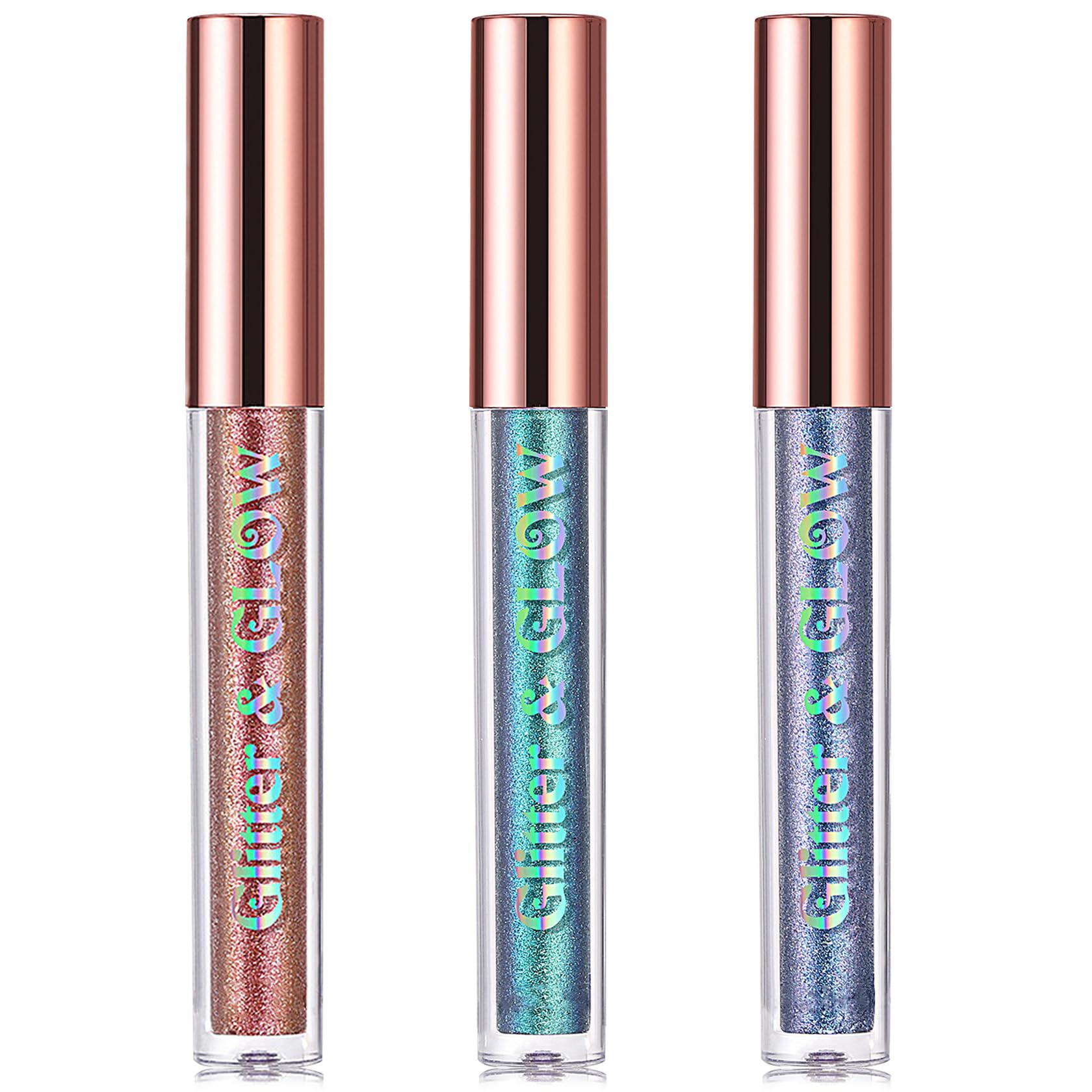 DuoZeng 3 Pcs Liquid Glitter Eyeshadow,Liquid Metallic Chameleon Eyeshadow Multi-Dimensional Finish Highly Pigmented & Long-lasting Multichrome Eyeshadows Makeup Set for Bold Eye Looks
