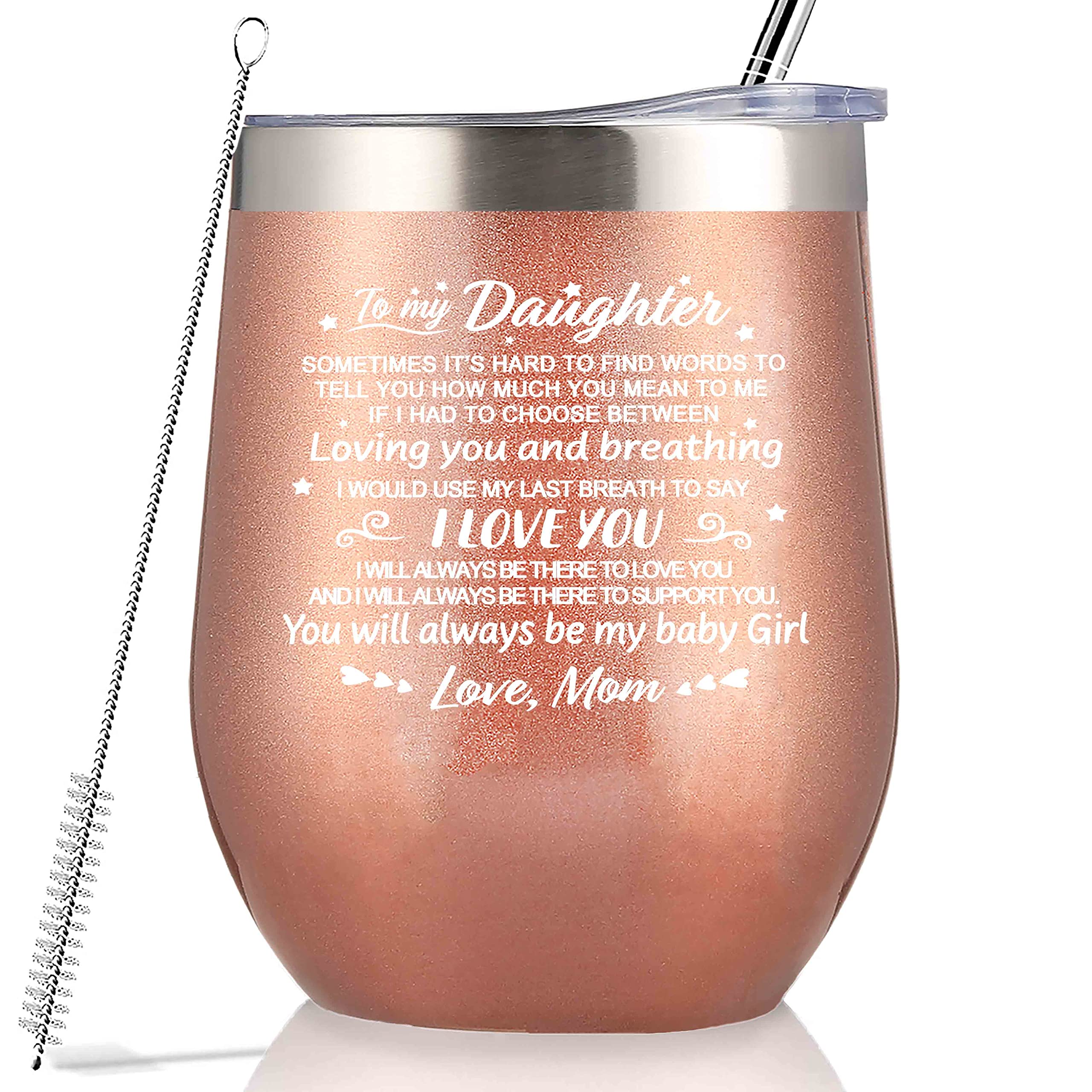 GEANHIL Daughter Tumbler Gifts from Mom-Birthday Gift for Daughter-Graduation Gift-Christmas Gifts for Daughter Daughter in Law-You Will Always Be My Baby Girl-12oz Rose Golden Tumbler Coffee Cup Mug