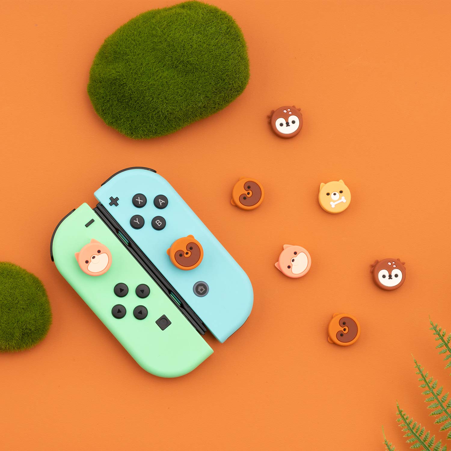 GeekShare 4PCS Cute Animal Theme Thumb Grip Caps,Soft Silicone Joystick Cover Compatible with Nintendo Switch/OLED/Switch Lite - Fox and Civet