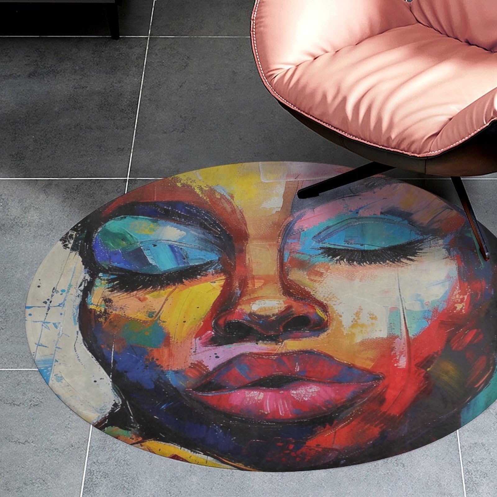 MoBlinko Black African Woman Round Rug 2 Ft Washable Circular Rug Modern Art Non Slip Circle Area Rug Carpet Absorbent Mat for Kitchen Living Room Bedroom Decoration