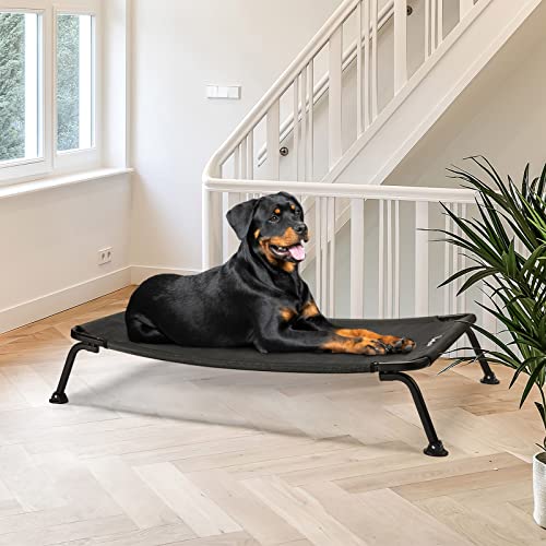 Veehoo Curved Cooling Elevated Dog Bed, Black Frame Outdoor Raised Dog Cot, Chew Proof Pet Bed with Washable & Breathable Textilene Mesh, Non-Slip Feet for Indoor & Outdoor, X-Large, Black