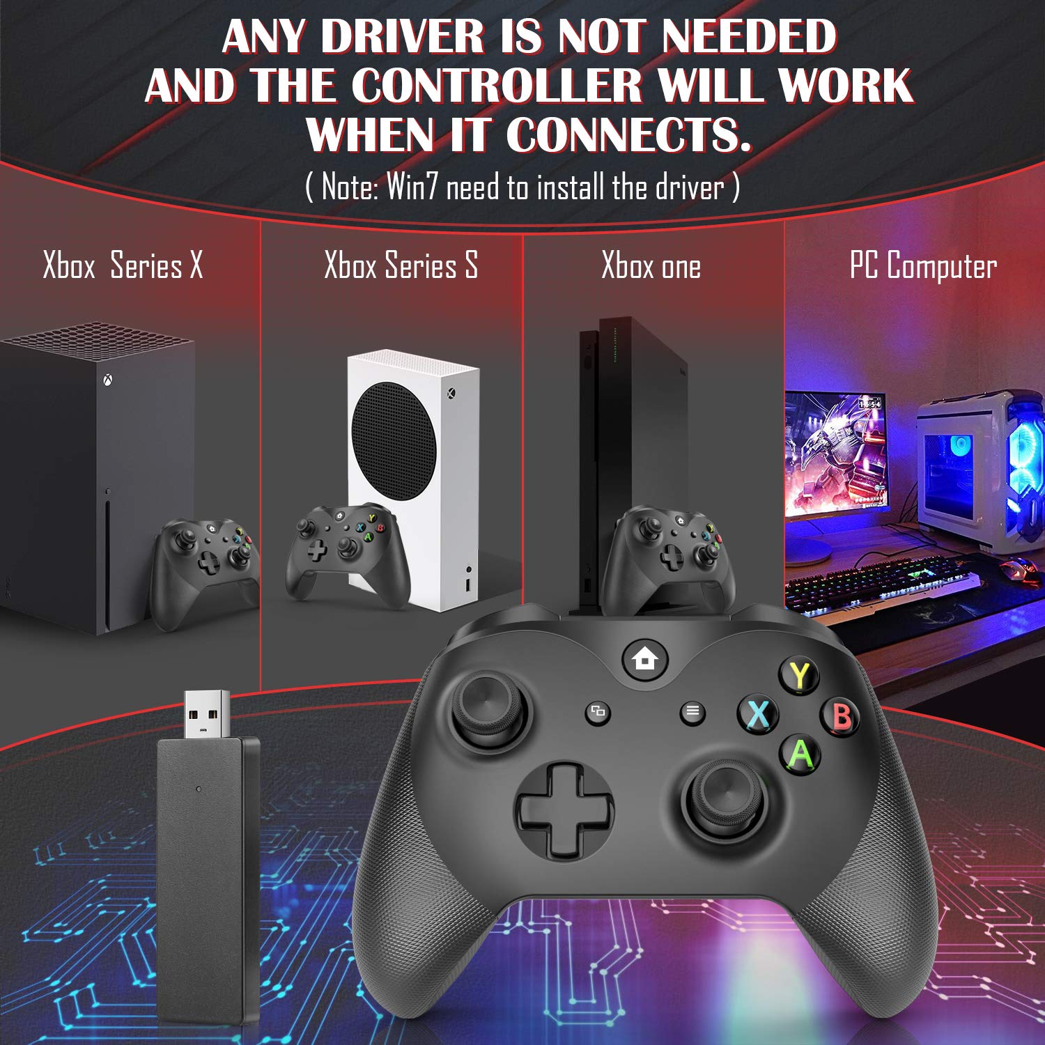 FUXINYA Wireless Controller Compatible with Xbox Series X/S, Xbox One X/S, P3 Host, Windows 10, PC Game Controller Joystick Gamepad Remote with 2.4 GHZ Wireless Adapter (Black) 2021 Newest Version