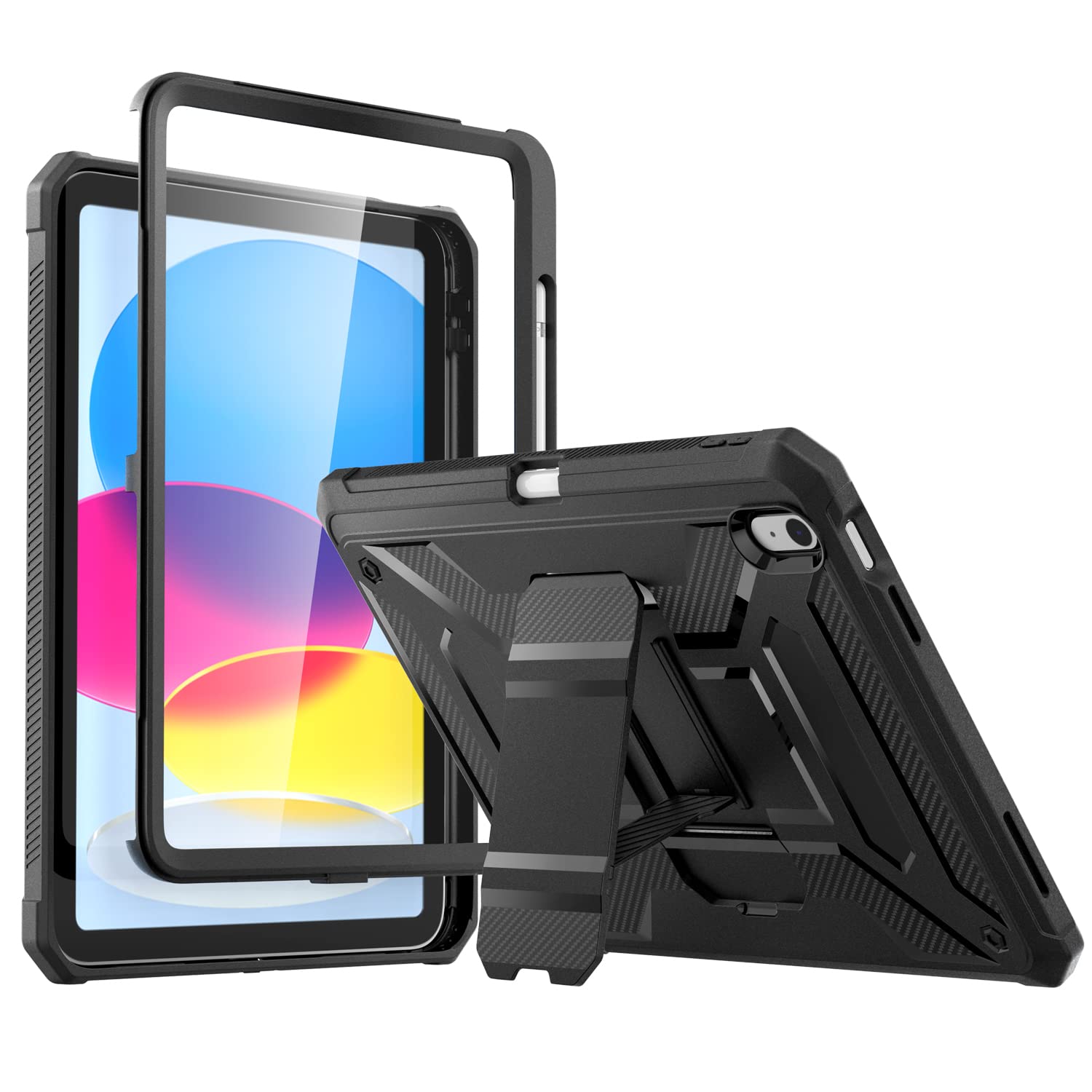 iPad 10th Generation Case 2022, DJ&RPPQ iPad 10.9 inch Case Shockproof Armor Protective Case with Built-in Screen Protector Pencil Holder Kickstand for 2022 iPad 10th Gen - Black