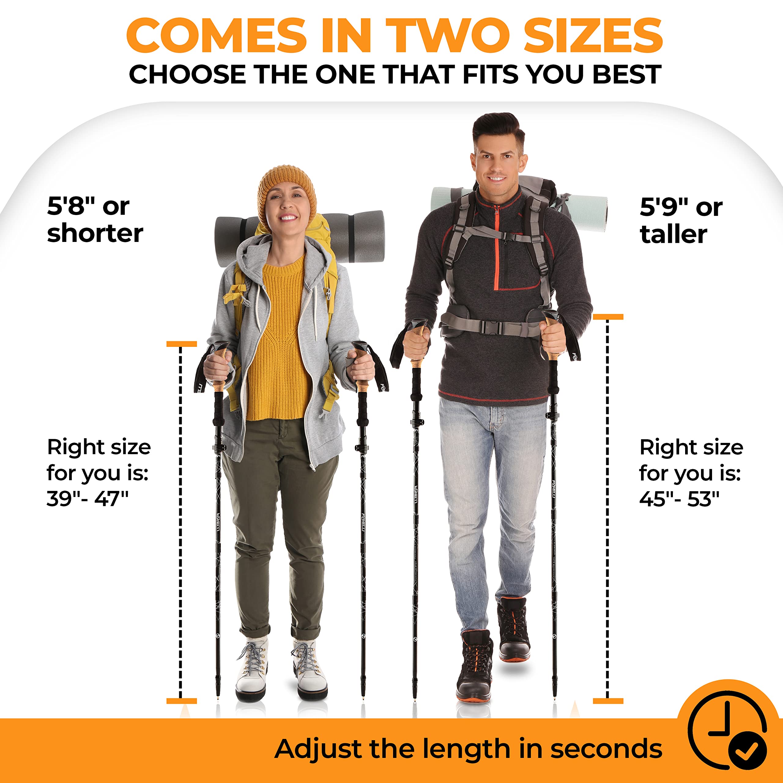 Foxelli Folding Trekking Poles β 2-pc Ultra Compact Hiking Poles for Men & Women, Lightweight Strong Aluminum 7075 Collapsible Foldable Walking Sticks with Flip Locks, 4 Season All Terrain Accessories