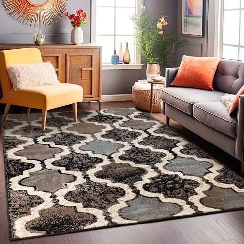 Superior Indoor Large Area Rug, Jute Backed, Perfect for Living/Dining Room, Bedroom, Office, Kitchen, Entryway, Modern Geometric Trellis Floor Decor, Viking Collection, 8' x 10', Chocolate