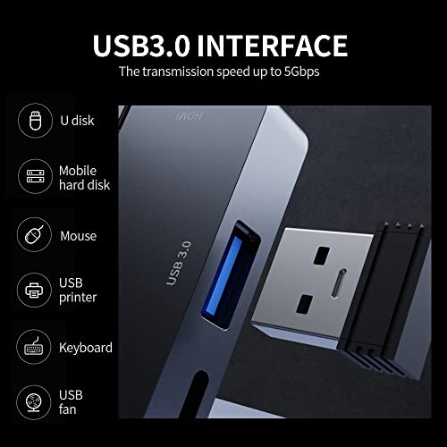 Hub,ERYUE 7-in-1 Type-C Hub with USB3.0 Audio HD Port TF SD Card Slots Compatible with Pro Type-C Phone Tablet Laptop
