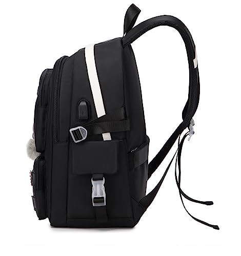 Teecho Waterproof Backpack Set for Teen Girls Cute Backpack Purse for Women Weeken Travel Rucksack Black