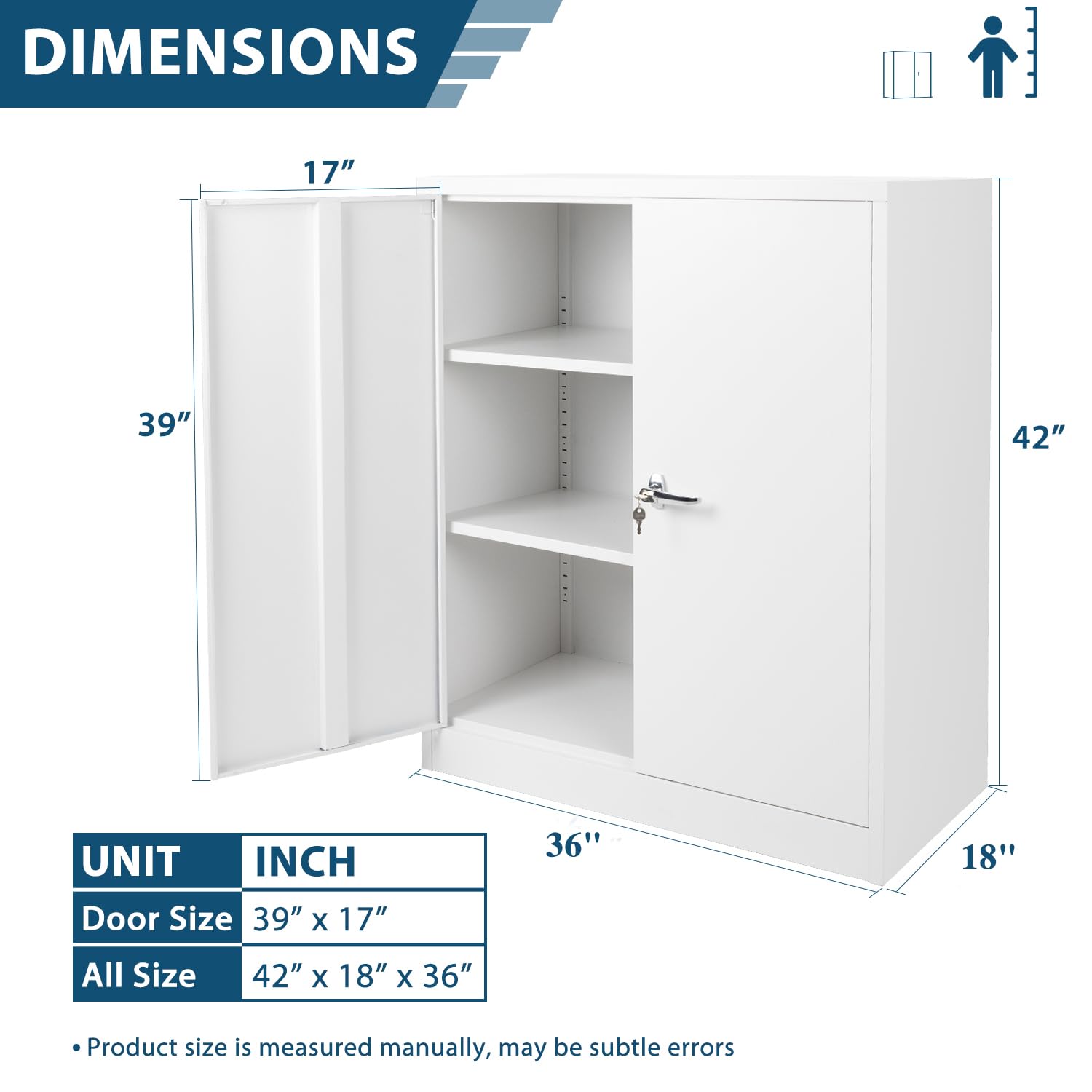 INTERGREAT Locking Cabinet for Office, Bathroom, Home, Laundry Room ,White Steel Storage Heavy Duty Lockable Metal Cabinet with Doors and Shelves,Lock