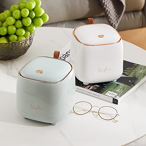 Tabletop Trash Can with Lid, 1 Gallon/4 Liter Mini Plastic Wastebasket Rubbish Bin, Portable Countertop Garbage Can with Removable Inner for Bathroom Dresser, Living Room, Office, Car(Light Green)