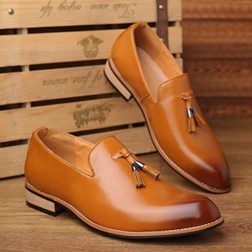 FASDNENDYS Fashion Style Men's Breathable Tassel Comfortable Business Slip On Work Leisure Leather Dance Shoes for Men Yellow