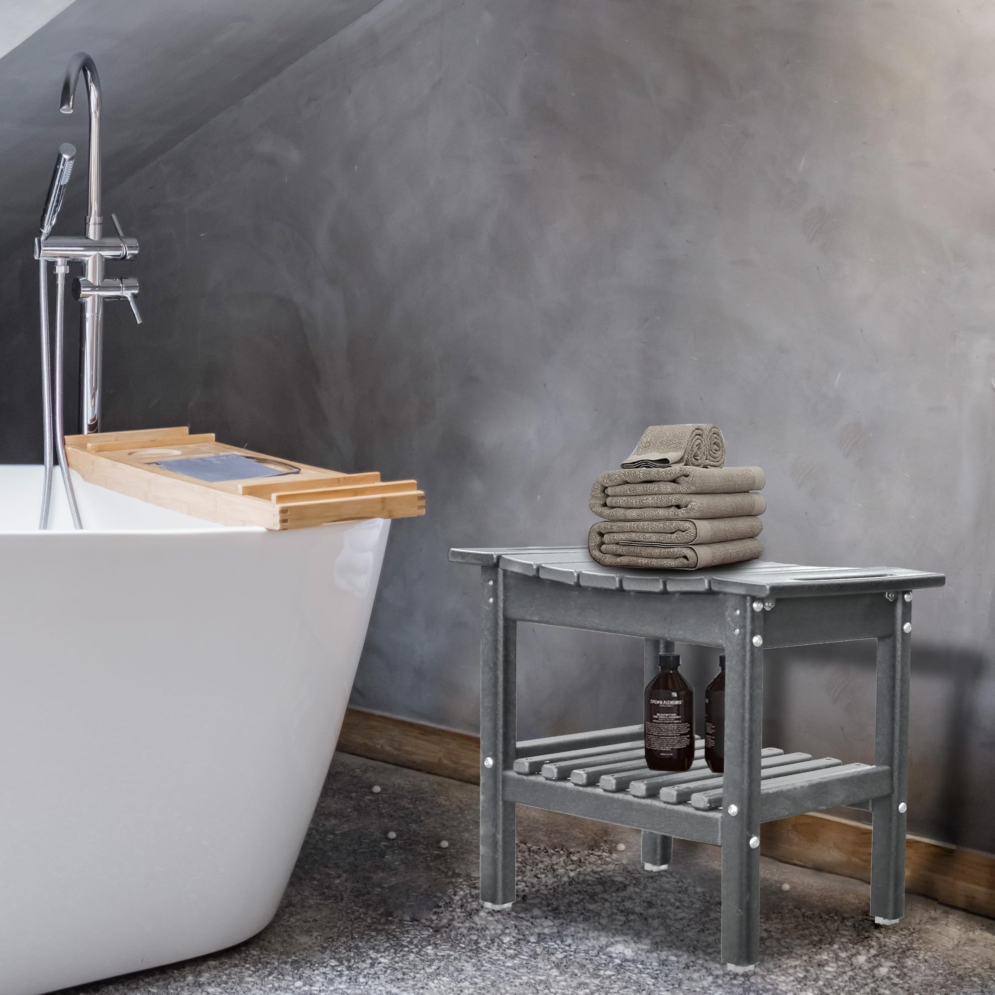 HDPE Shower Bench Inside Shower Stool with Space-Efficient Storage Shelf, Shower Bath Chairs Spa Stool for Bathroom - Great for All Ages Unisex Elderly