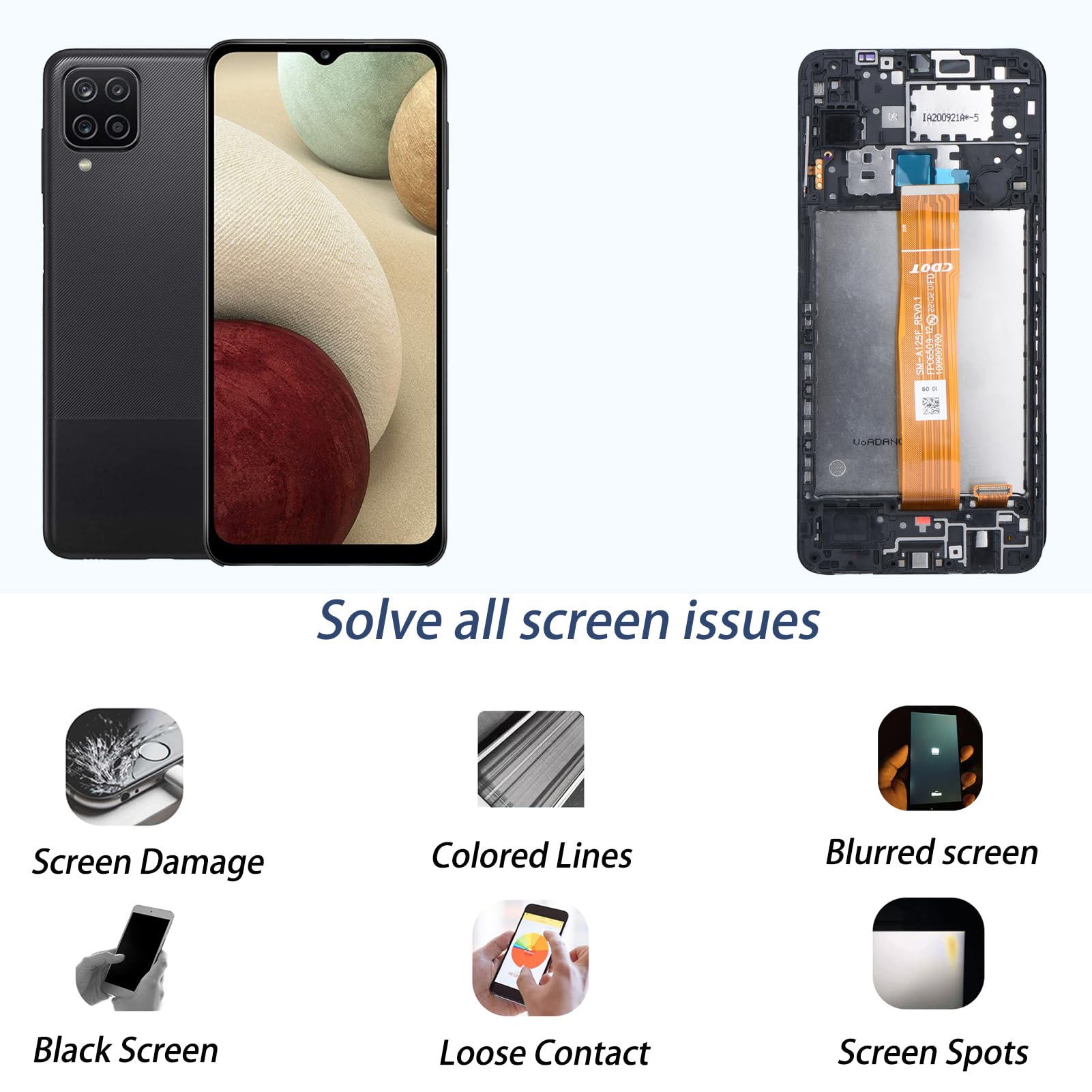 for Samsung Galaxy A12 SM-A125U/A125F/A127DL Display Digitizer Screen Replacement Kit with Frame and Repair Tool