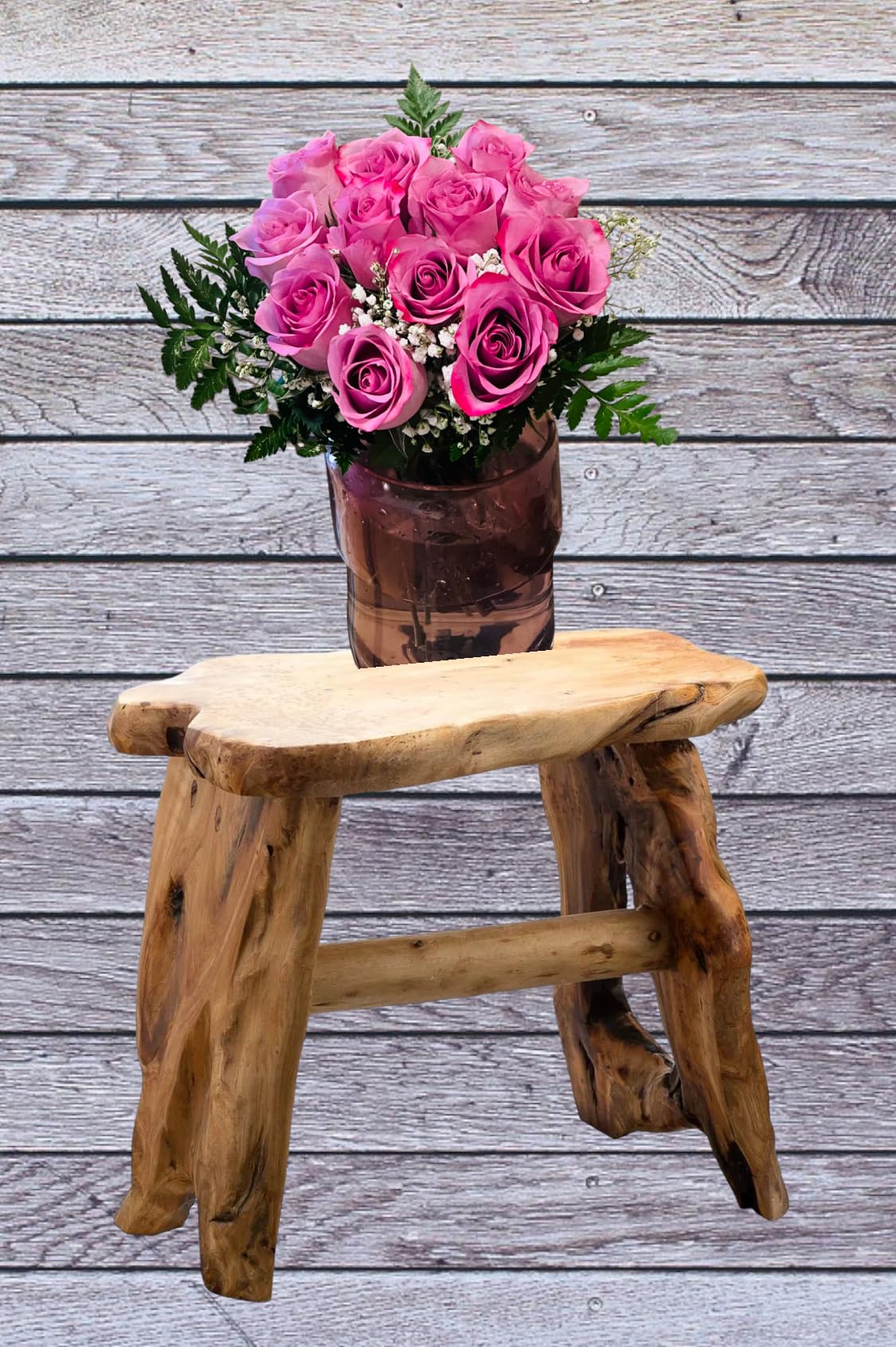 TJ Global Natural Edge Cedar Wood Tree Stump Indoor/Outdoor Stool, Garden Bench, Night Stand, End Table, Plant Stand - L20 x W11 x H17