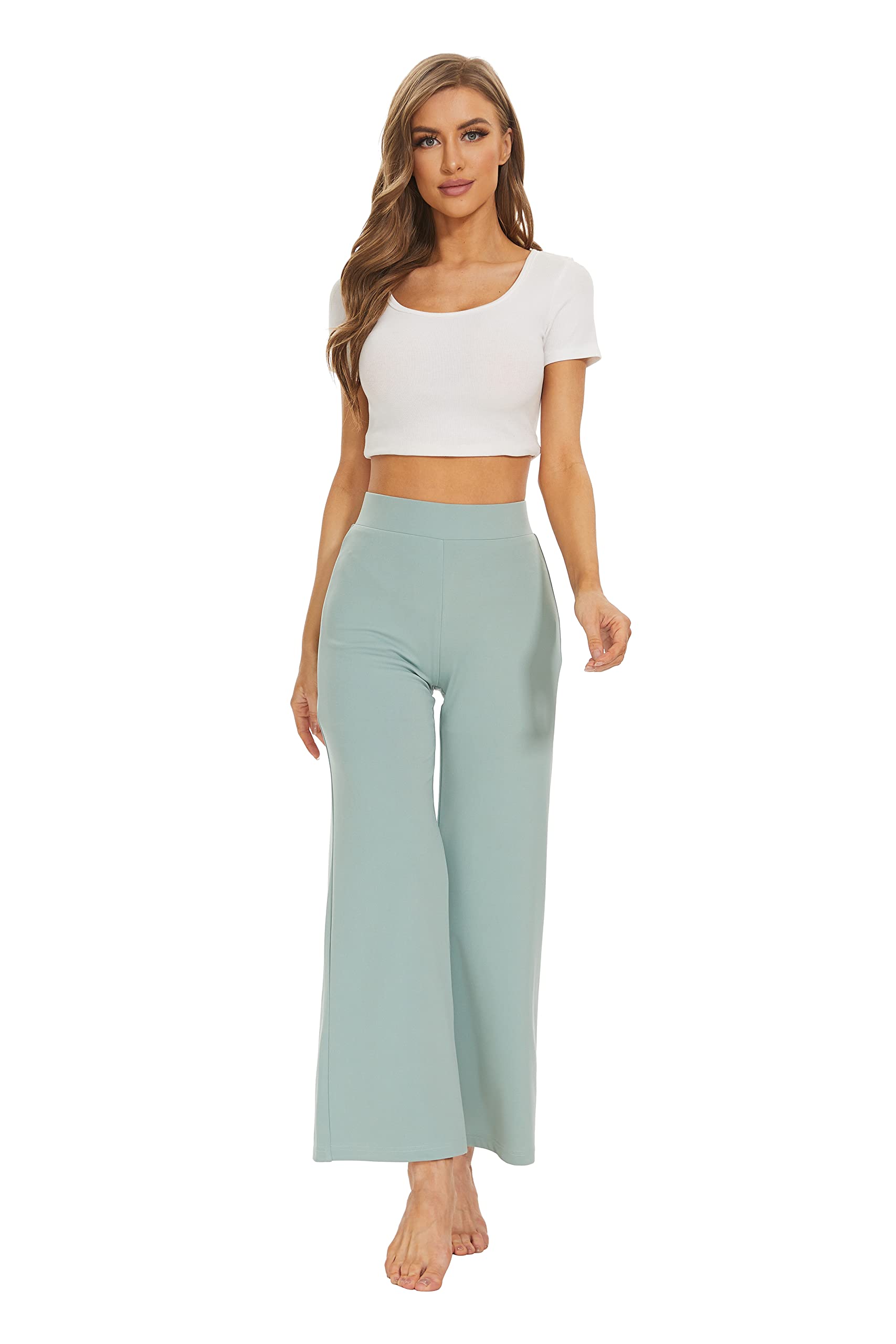 FUNYYZO Women Yoga Capris Pants Soft Wide Leg Lounge Workout Comfy Stretchy Cropped Trousers