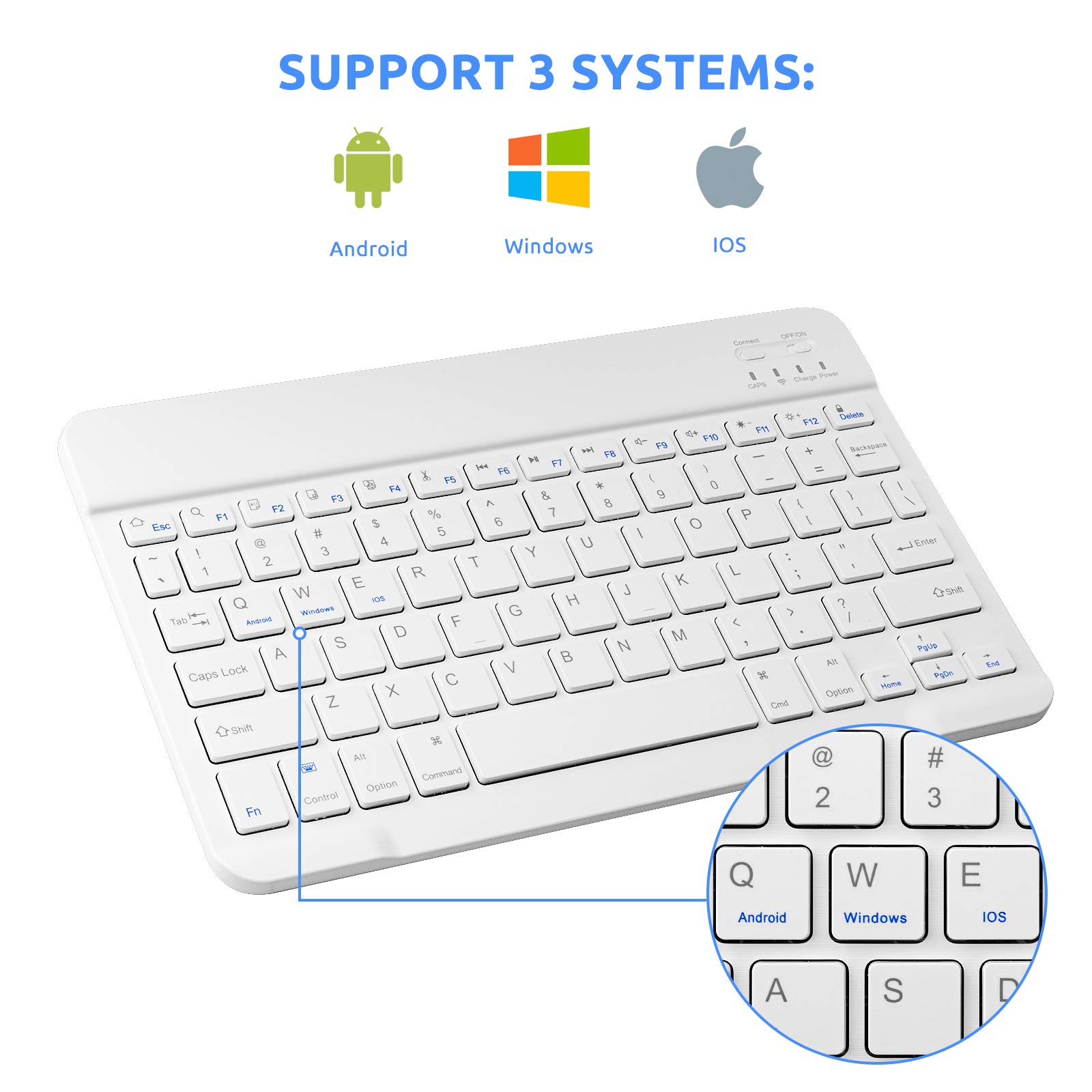 EVACH Ultra Slim Bluetooth Keyboard Compatible with Amazon Fire 10/iPad 10.2"/iPad Air/iPad Pro,iPhone and Other Devices Including iOS/Android/Windows,White
