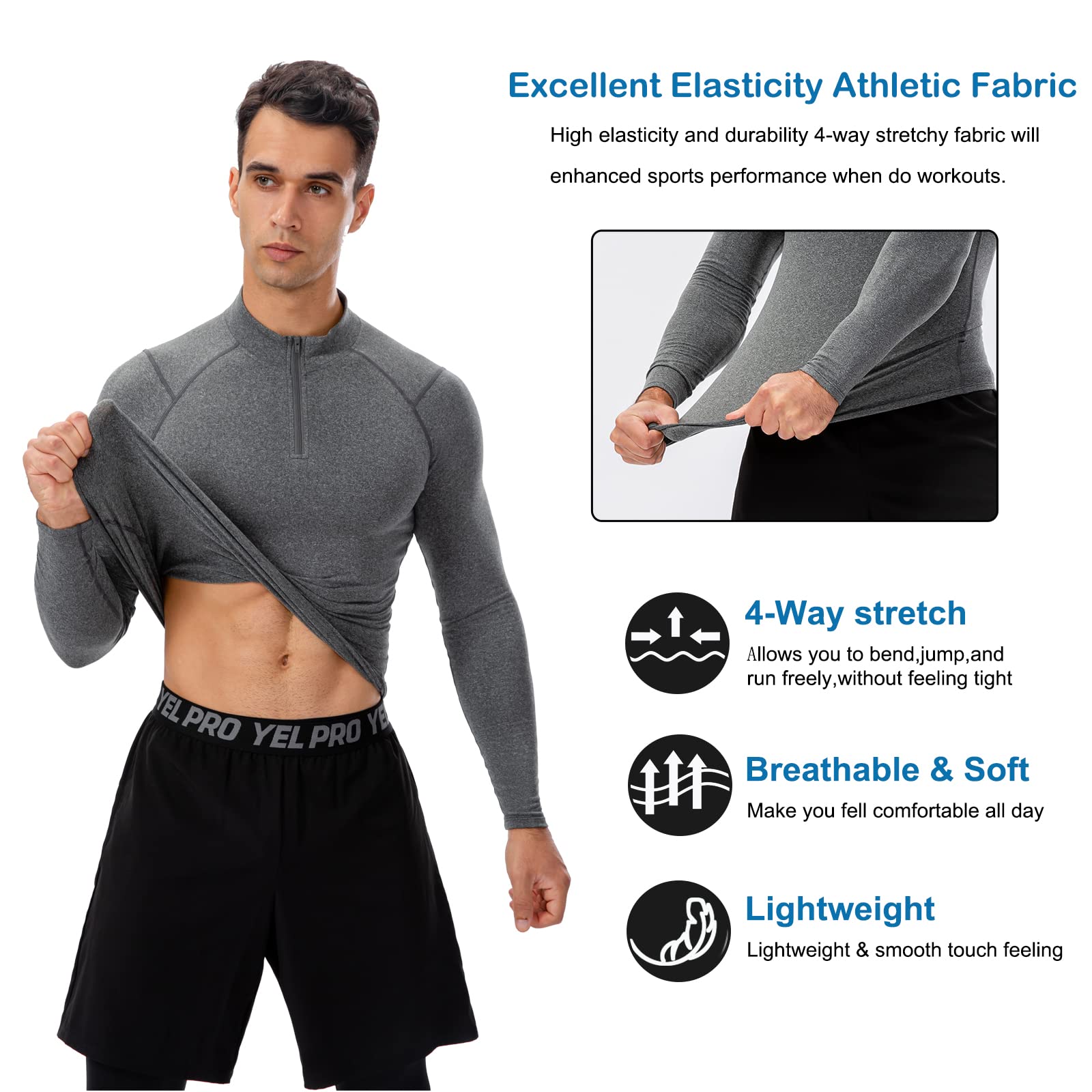 GAOQSEMG Mens Fleece Running Pullover,Men's Active Workout Athletic Thermal Shirts Long Sleeve Athletic Gym Golf Quarter Zip Tops Winter (Dark Grey,XL)