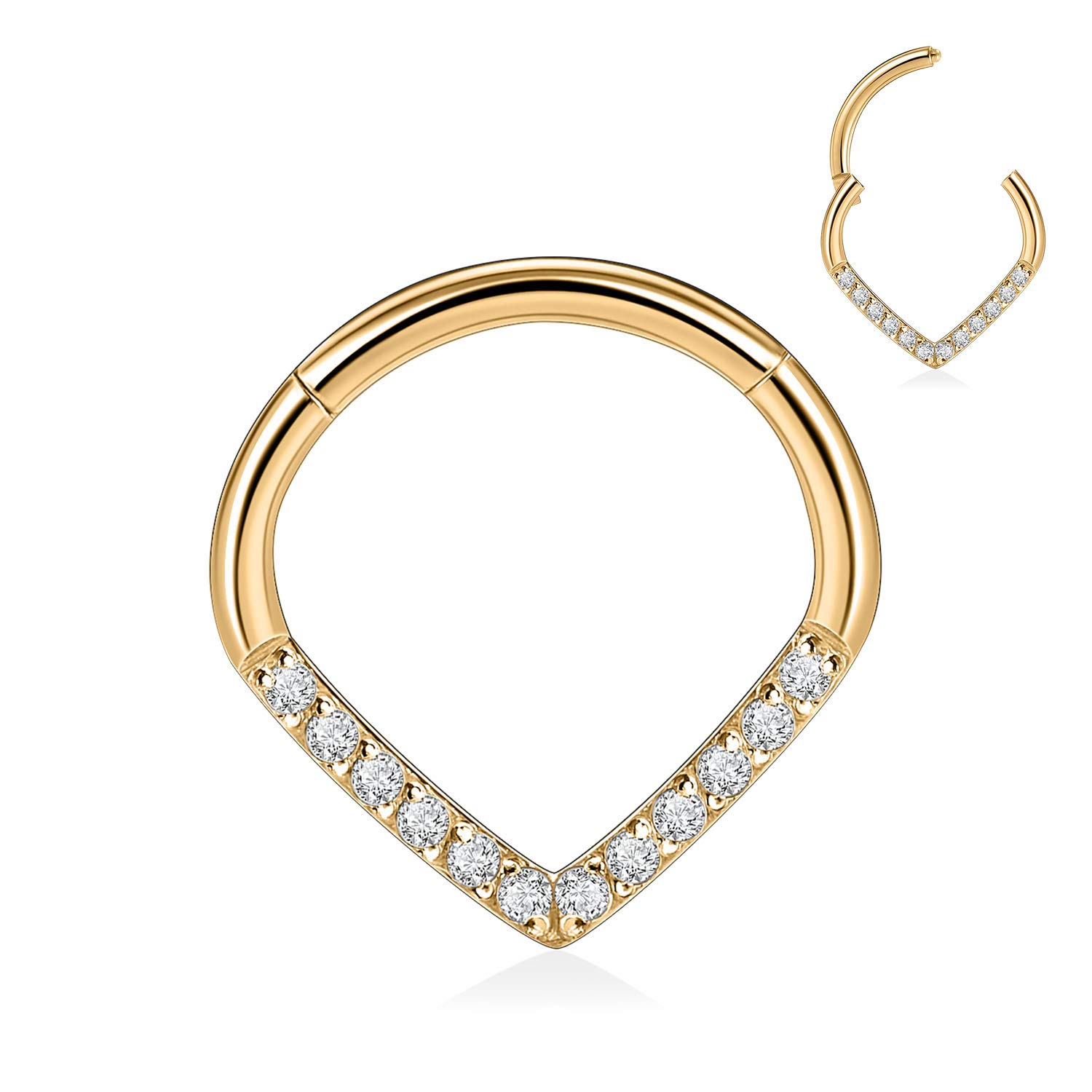 FUNLMO Septum Rings 16G Nose Rings 8mm Septum Jewelry Surgical Steel Hinged Segment Ring Gold Daith Earrings Septum Clicker Rook Helix Piercing Jewelry