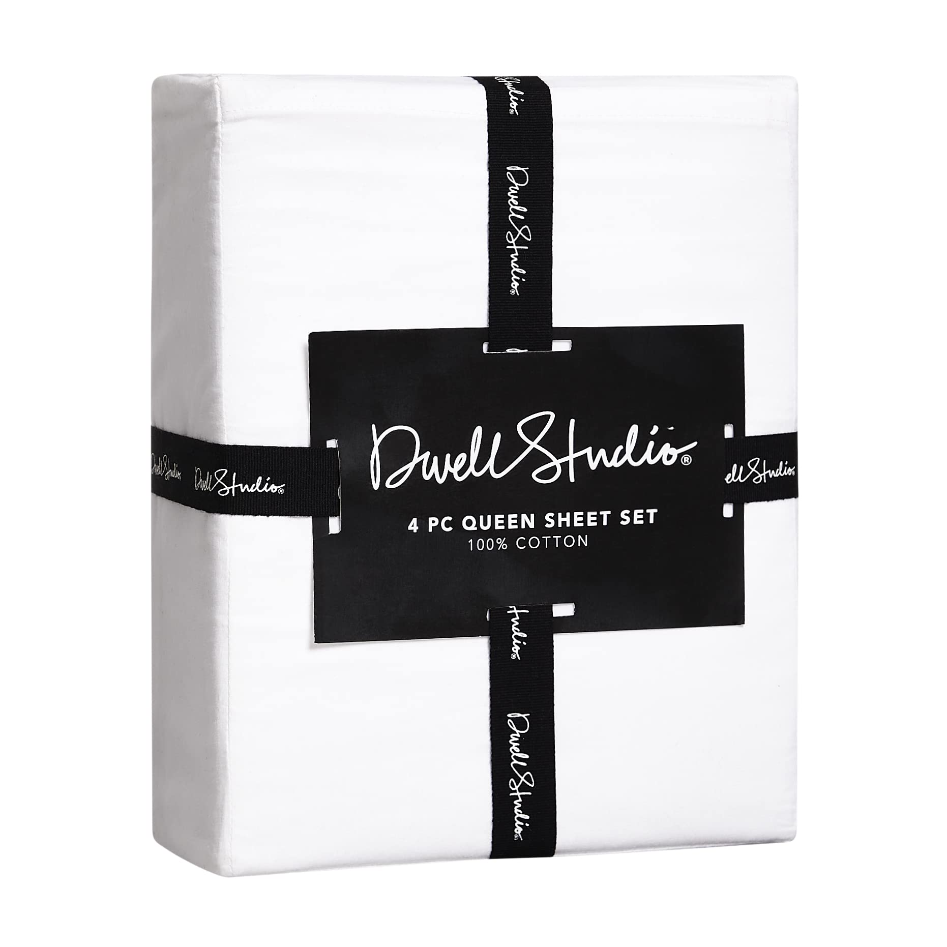 Dwell Studio 100% Cotton Percale Sheet Set - Deep Pocket, 4 Piece - 1 Flat, 1 Deep Pocket Fitted Sheet and 2 Pillowcases, Crisp Cool and Strong Bed Linen (Queen, Dash Grey)