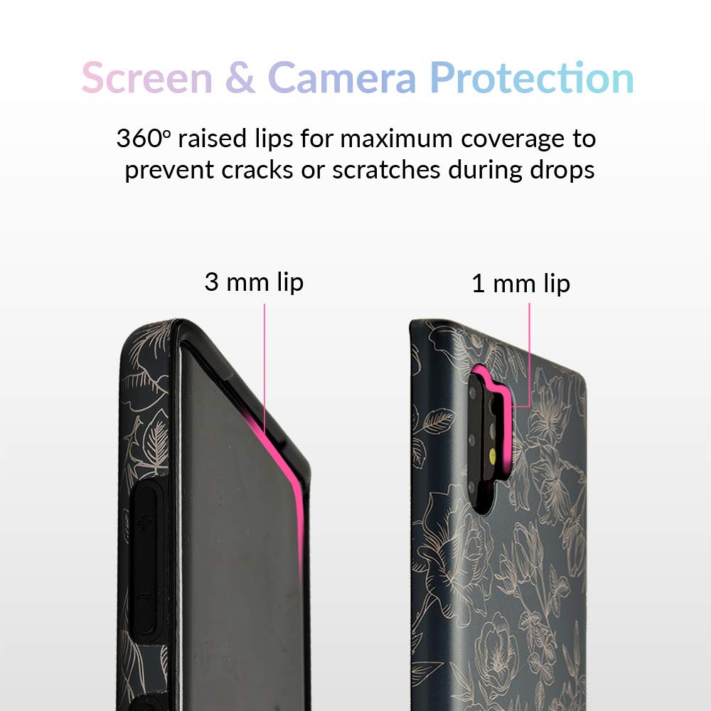 Velvet Caviar for Samsung Galaxy Note 10+ Plus Case Flower Floral - Cute Protective Phone Cases for Women, Girls (Matte Black Rose Gold)