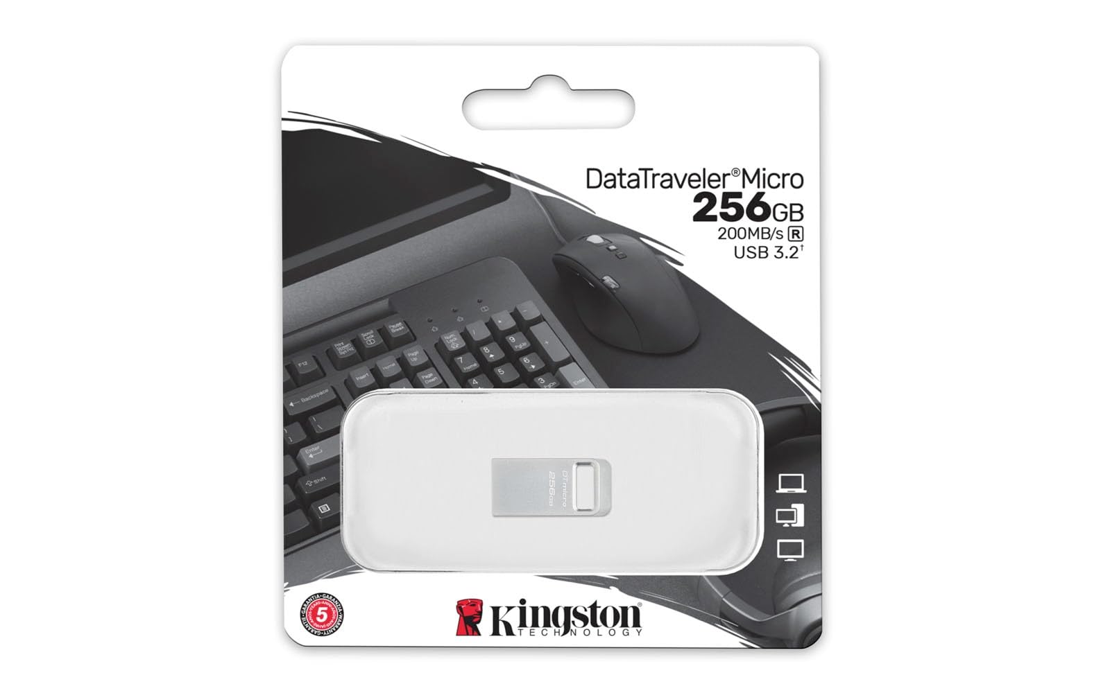 Kingston DataTraveler Micro 256GB USB Flash Drive | Ultra-Small Premium Metal Design | USB 3.2 Gen 1 | Speeds up to 200MB/s | DTMC3G2/256GB,Silver