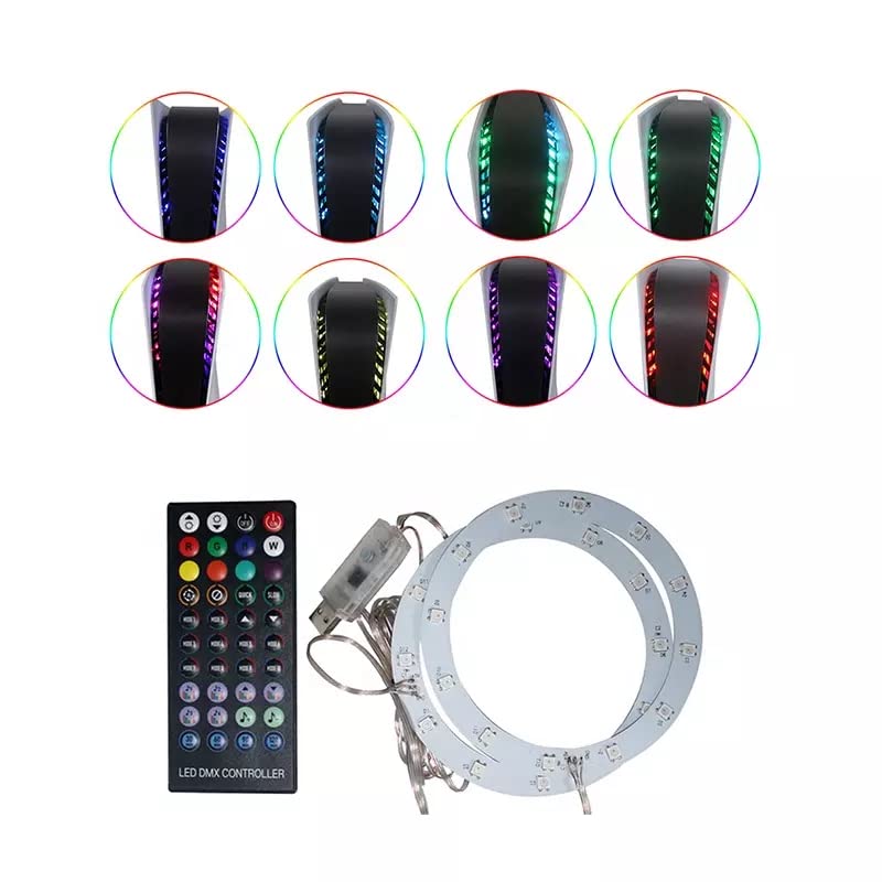 FUcopales RGB LED Light Strip for PS5 Console with 8 Colors 400+ Modes, Music Sync Color Changing Led Light Strips for Playstation 5 with IR Remote, APP Controller and USB Powered