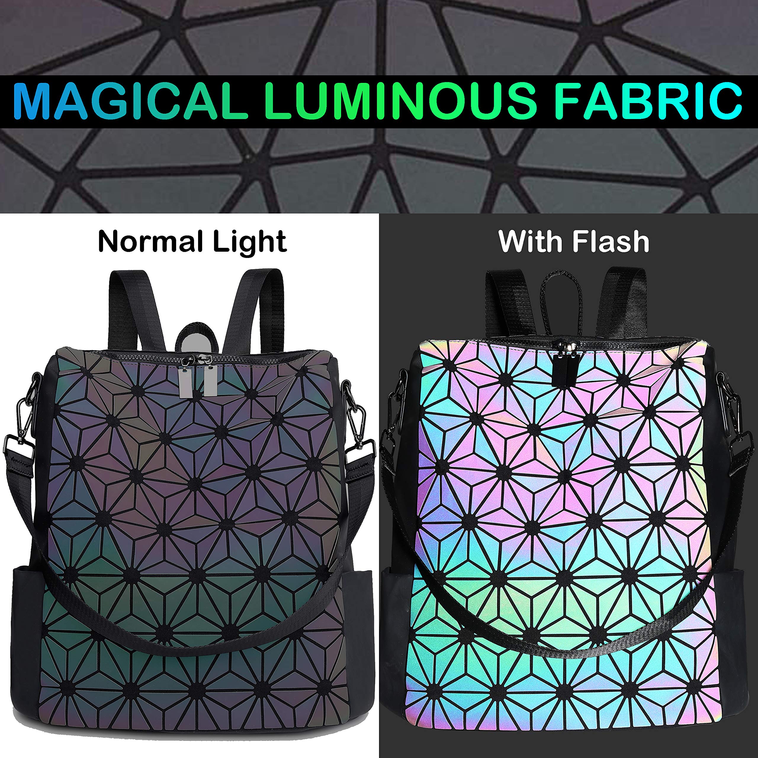 FZChenrry Geometric Backpack Luminous Backpacks Holographic Reflective Bag Lumikay Bags Irredescent Large Rainbow Purses Wallet Set B6