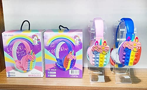 Wireless Bluetooth Noise Cancelling Over-Ear Headphone Silicone Fidget Pop Built-in Mic On-Ear Stereo Headset for Smartphone Tablet Computer (Rainbow Unicorn)