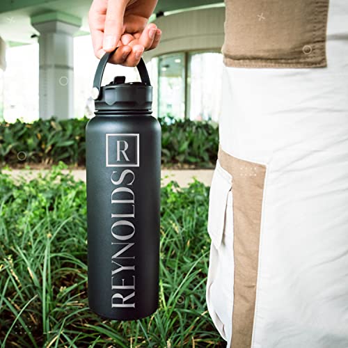 Personalized Water Bottle with Straw & Lid - 18 Oz, 9 Colors, Engraved 8 Designs - Sports Water Bottle Customized with Name or Text