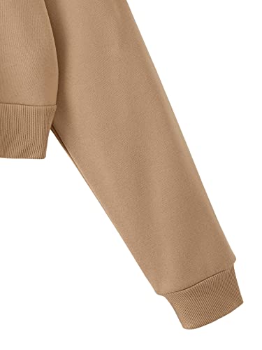 SweatyRocks Women's Long Sleeve Drawstring Full Zip Hooded Jacket Crop Sweatshirt Khaki L