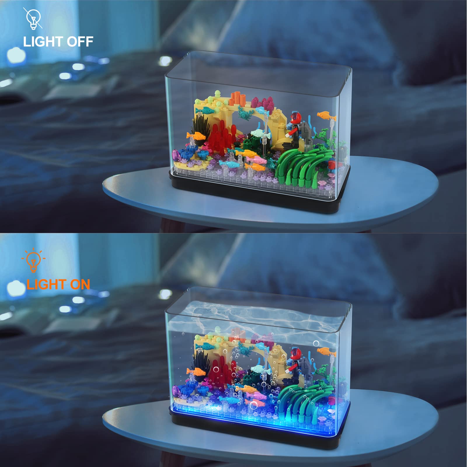 HIGH GODO Fish Tank Aquarium Building Sets, Creative Model Mini Block with Light kit, Collectible Ocean Exploration DIY Toys for Adults Boys Girls Ages 8+(559PCS)