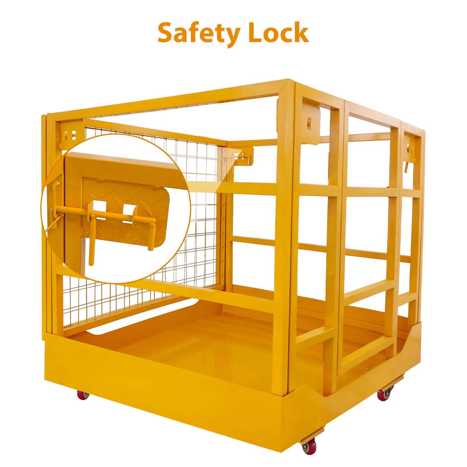 Forklift Safety Cage, 43" x 45" Forklift Basket with Wheel, 1400 lbs Capacity Folding Forklift Work Platform with with Safety Harness, Collapsible Aerial Platform for Lifting Loader