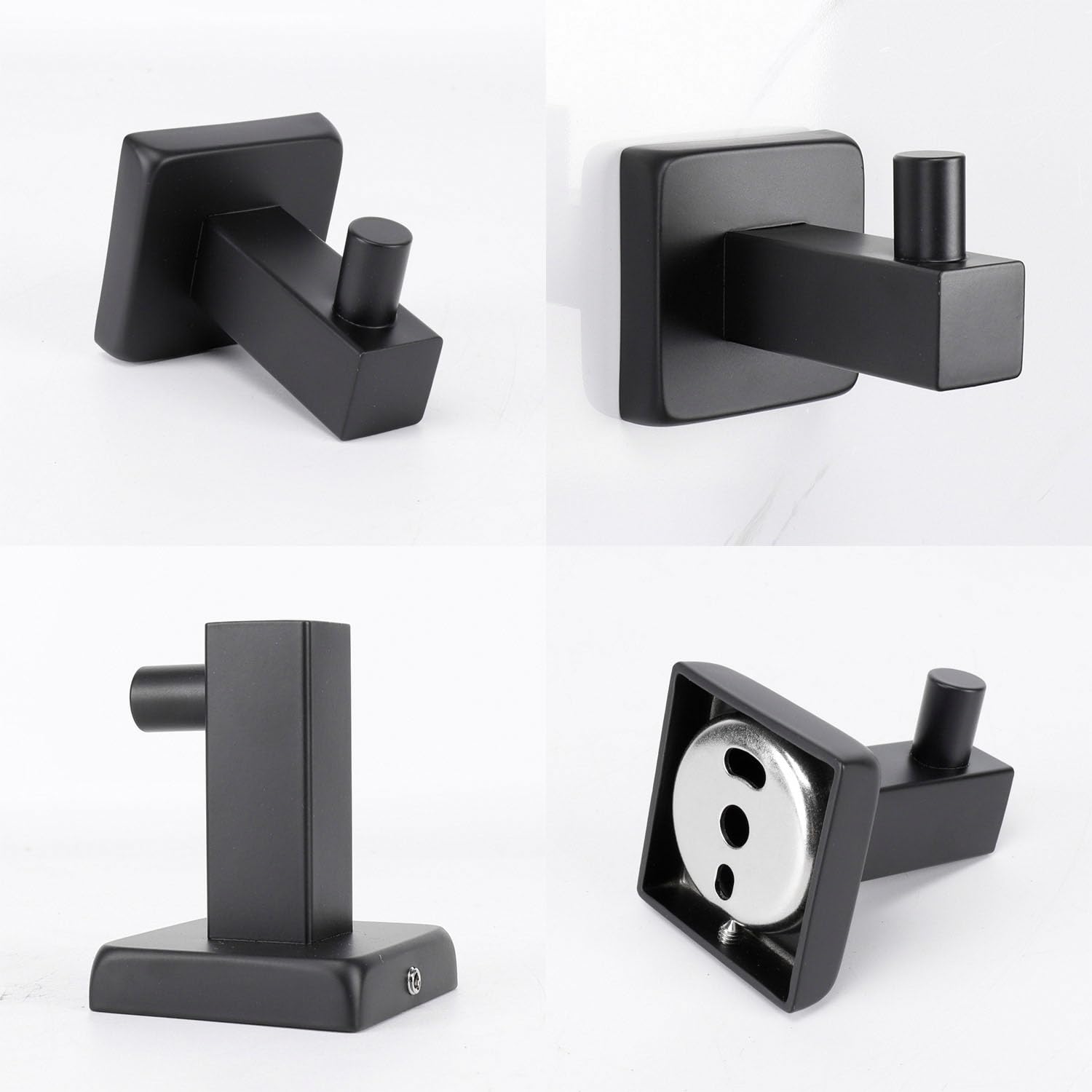 TocTen Bathroom Hook - 2 Pack Square Robe/Towel Hooks, 304 Stainless Steel Rustproof Coat Hook Wall Mounted, Heavy Duty Hanger Wall Hooks for Bathroom Kitchen Back Door Wardrobe(Matte Black)