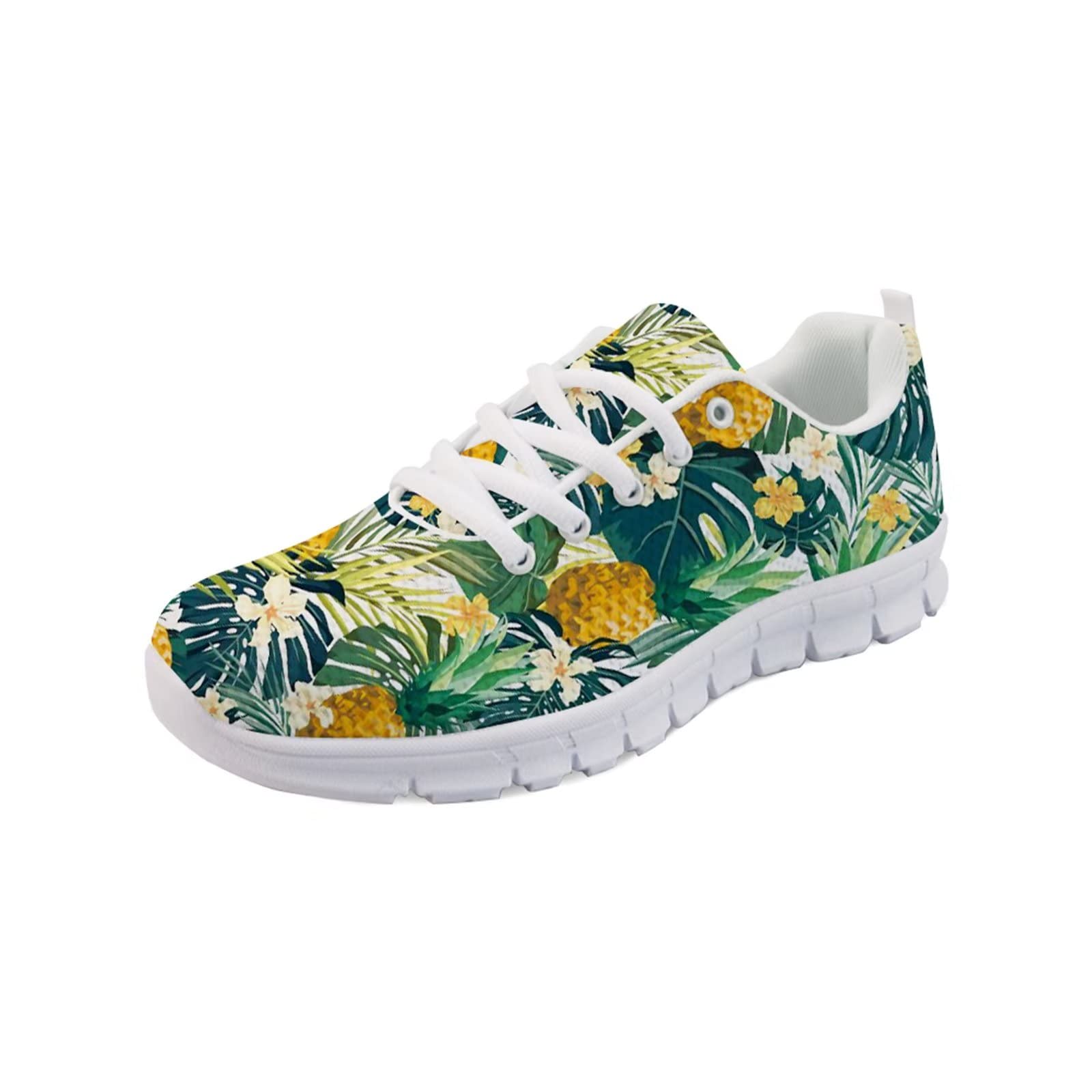 Forchrinse Tropical Pineapple Plumeria Floral Print Women Running Shoes Athletic Walking Sneaker Comfort Sports Tennis Shoes