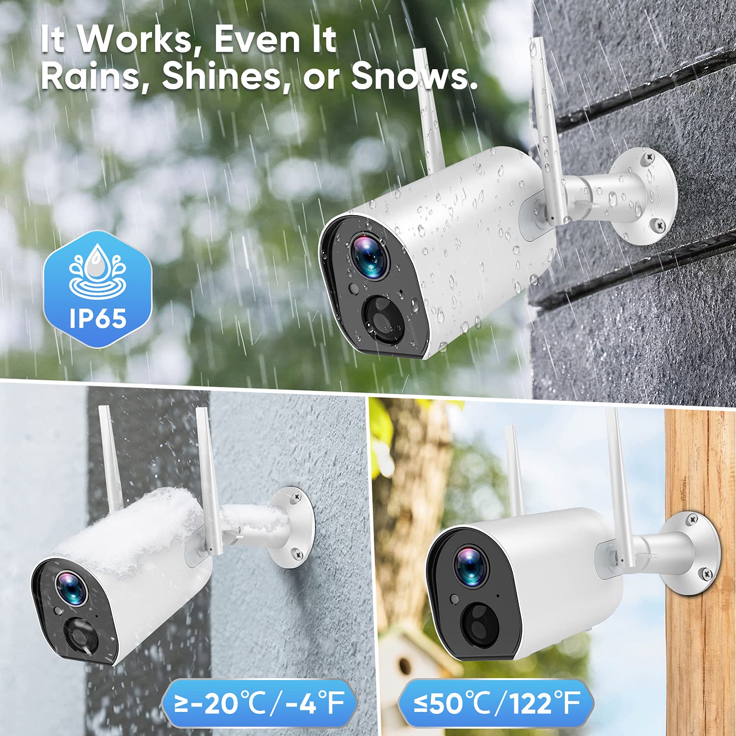 Wireless Outdoor Security Camera, Rechargeable Battery Powered Home Security Camera, 1080P WiFi IP Camera with PIR Motion Detection,Night Vision,2-Way Audio and Waterproof,Cloud/SD Storage,White