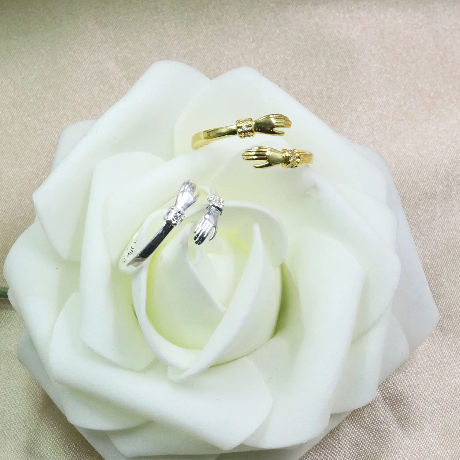 FLOGWE Valentines Day Gifts S925 Sterling Silver Hug Ring,Love Ring Always with You Engagement ring Wedding Anniversary Ring, Adjustable Ring Hugging Ring Birthday Surprise with Jewelry Box