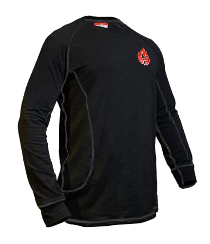 Knox FR Shirts for Men | Double Stitched Long Sleeve Crew Flame Resistant Shirt | NFPA2112 Light Weight Fire Retardant Welding Shirt (Black- Large)