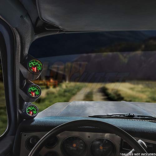 GlowShift Black Triple Pillar Gauge Pod Compatible with Chevrolet Chevy K5 Blazer 1973-1991 - ABS Plastic - Mounts (3) 2-1/16" (52mm) Gauges to A-Pillar