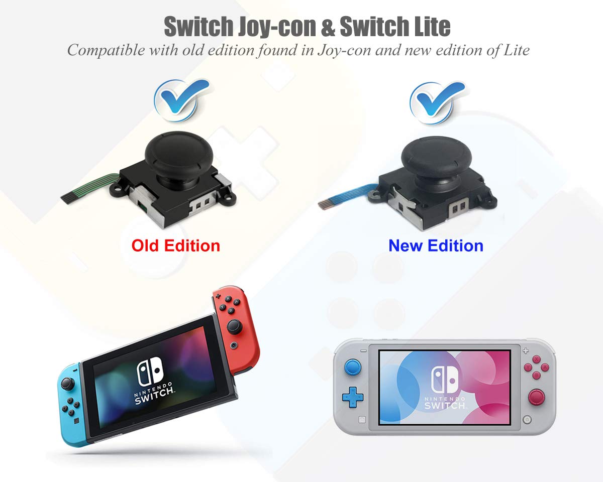 ElecGear Joystick Replacement for Switch Joy-con Controller and Switch Lite, Left and Right Thumbsticks, Analog Stick Sensor USB Module with Repair Part Tool Included (2X White)