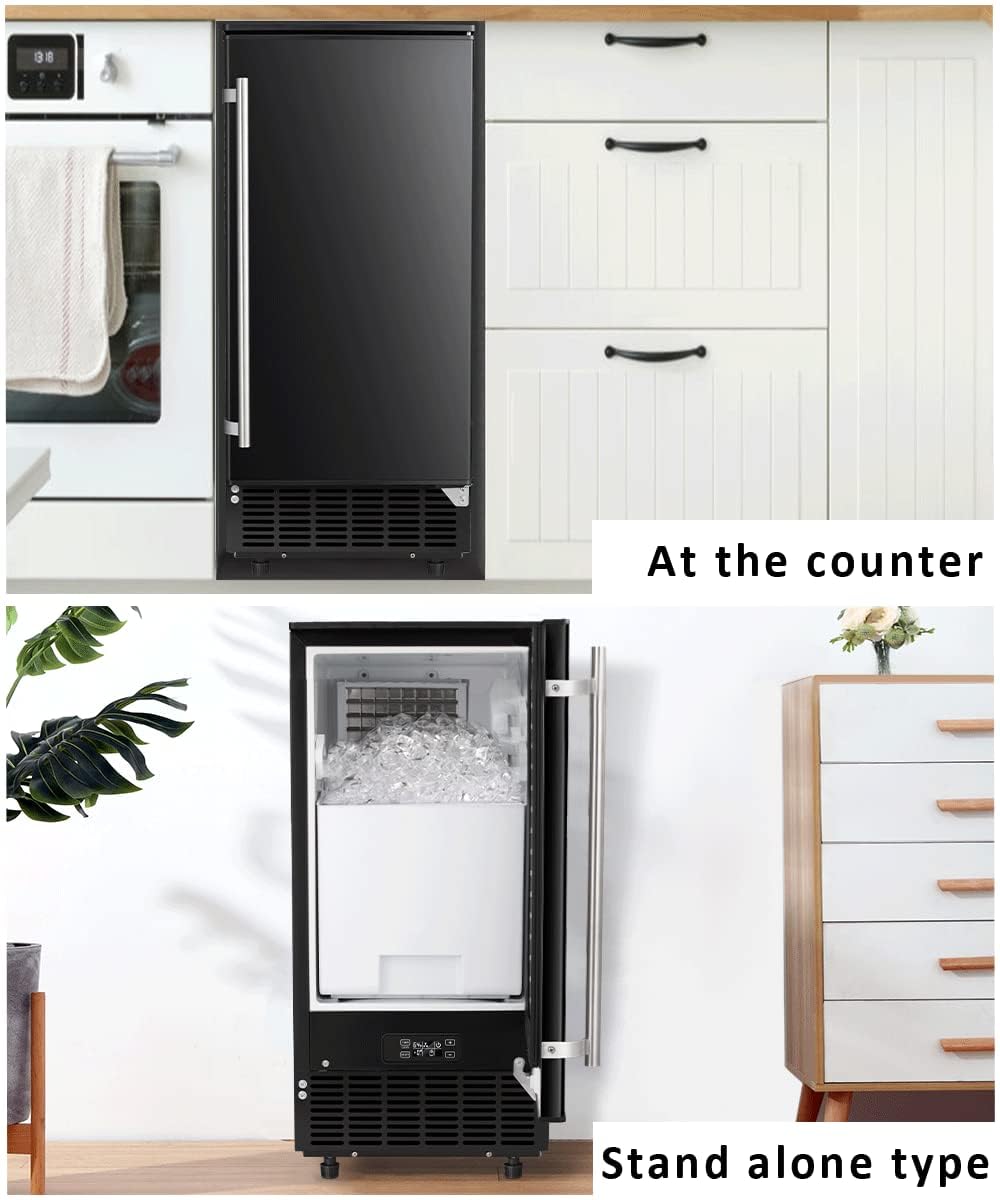 Joy Pebble Commercial Cube Ice Maker,Built-in Ice Maker Machine, 80lbs/Day, 40 Ice Cubes/Cycle, Reversible Door, Drain Pump, 24H Timer & Self-Cleaning, Under Counter Ice Cube Machine for Home, Black