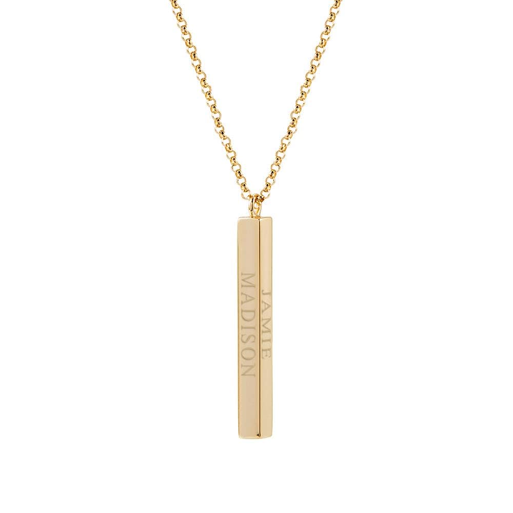 EVE'S ADDICTION Custom Engraved Gold Tone Vertical Name Bar Necklace, 16" Long Chain - Personalized Pillar Necklace - Family Necklace - Gift for Mom - Gifts for Mom