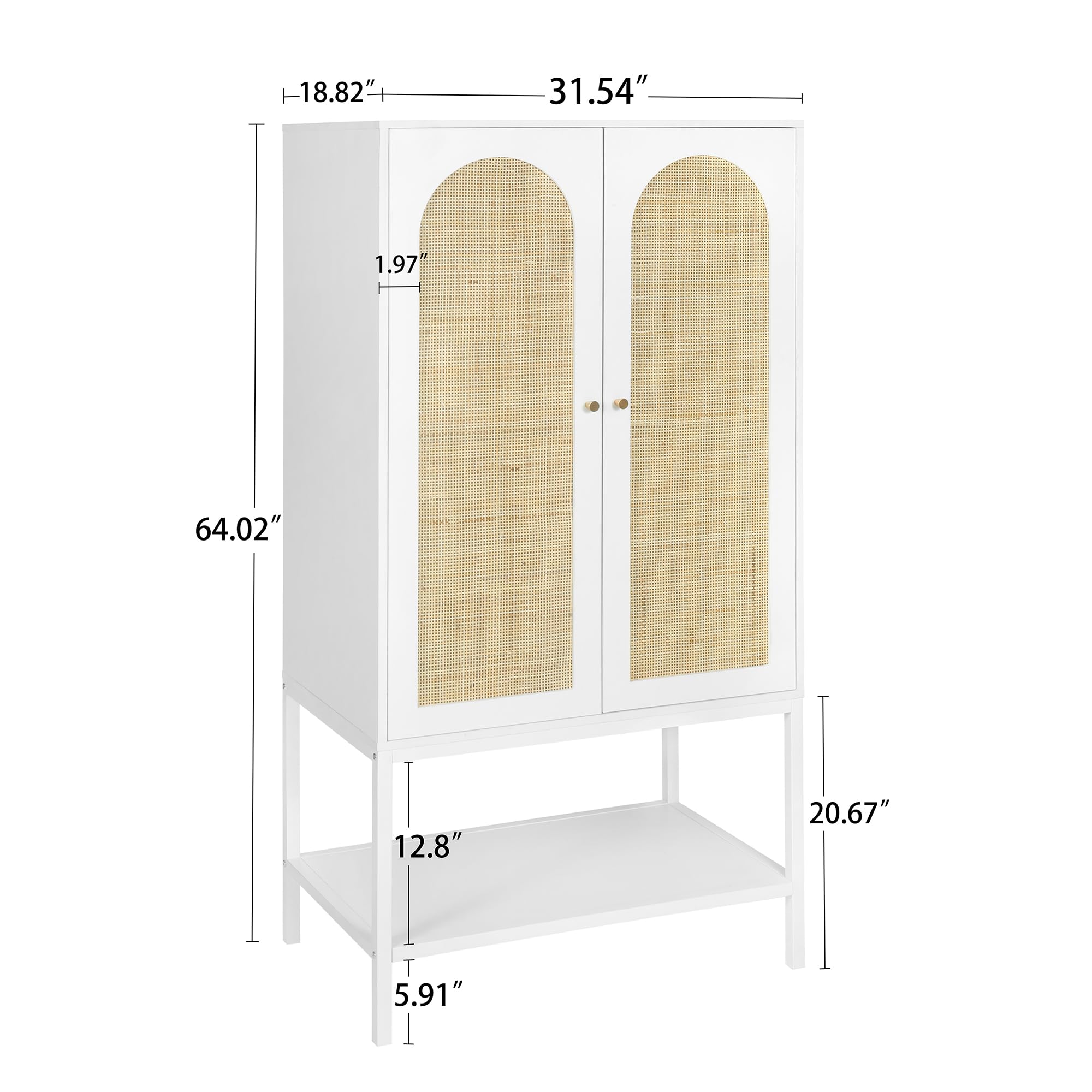 FOKWE Wardrobe Closet with 2 Doors, Rattan Wardrobe Cabinet with Shelves and Hanging Rail, Bedroom Independent Wardrobe Closet (White)