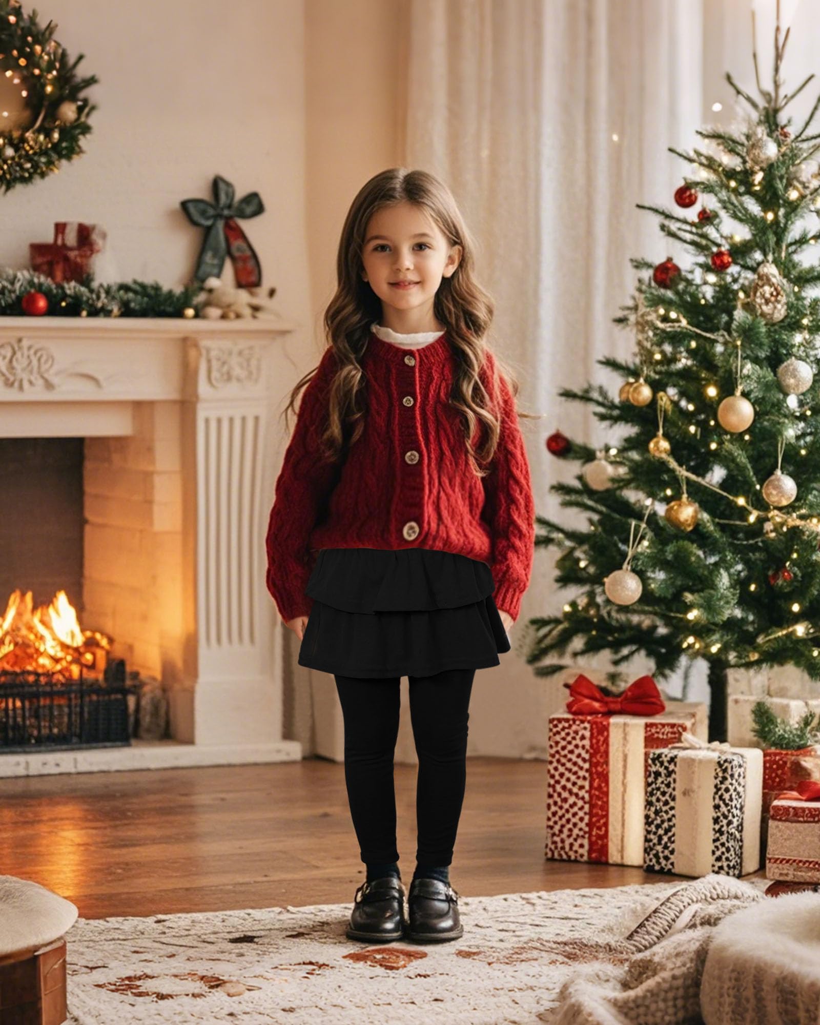 Witwot Toddler Girl Leggings with Skirt Tutu Pants Uniform 5-6 Years Red