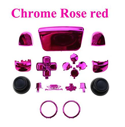Full Housing Shell Front Back Cover Case for PS5 with Full Set Buttons Decorative Strip for PS5 Controller Chrome Cover Replacement (Chrome Rose Red)