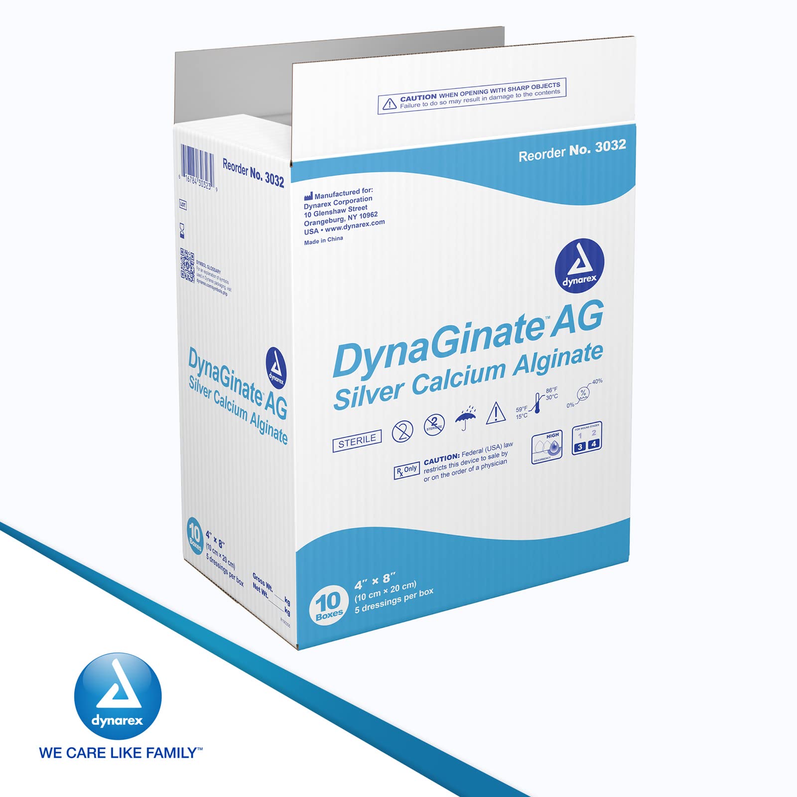 Dynarex 3032 DynaGinate AG Silver Calcium Alginate, 4" x 8" (Pack of 60)