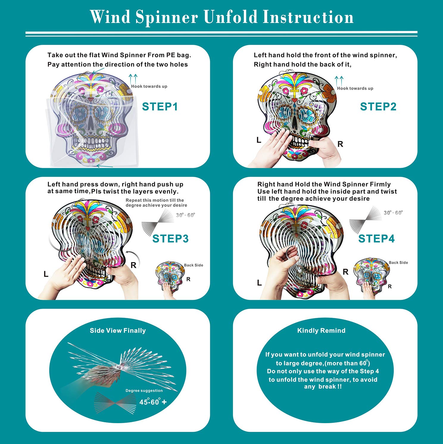Fonmy Kinetic 3D Metal Garden Wind Spinner Unique Gifts Outdoor Decorations Quality Hanging Ornament for Home and Garden 12inch Mandala Silver Sugar Skull Wind Spinners