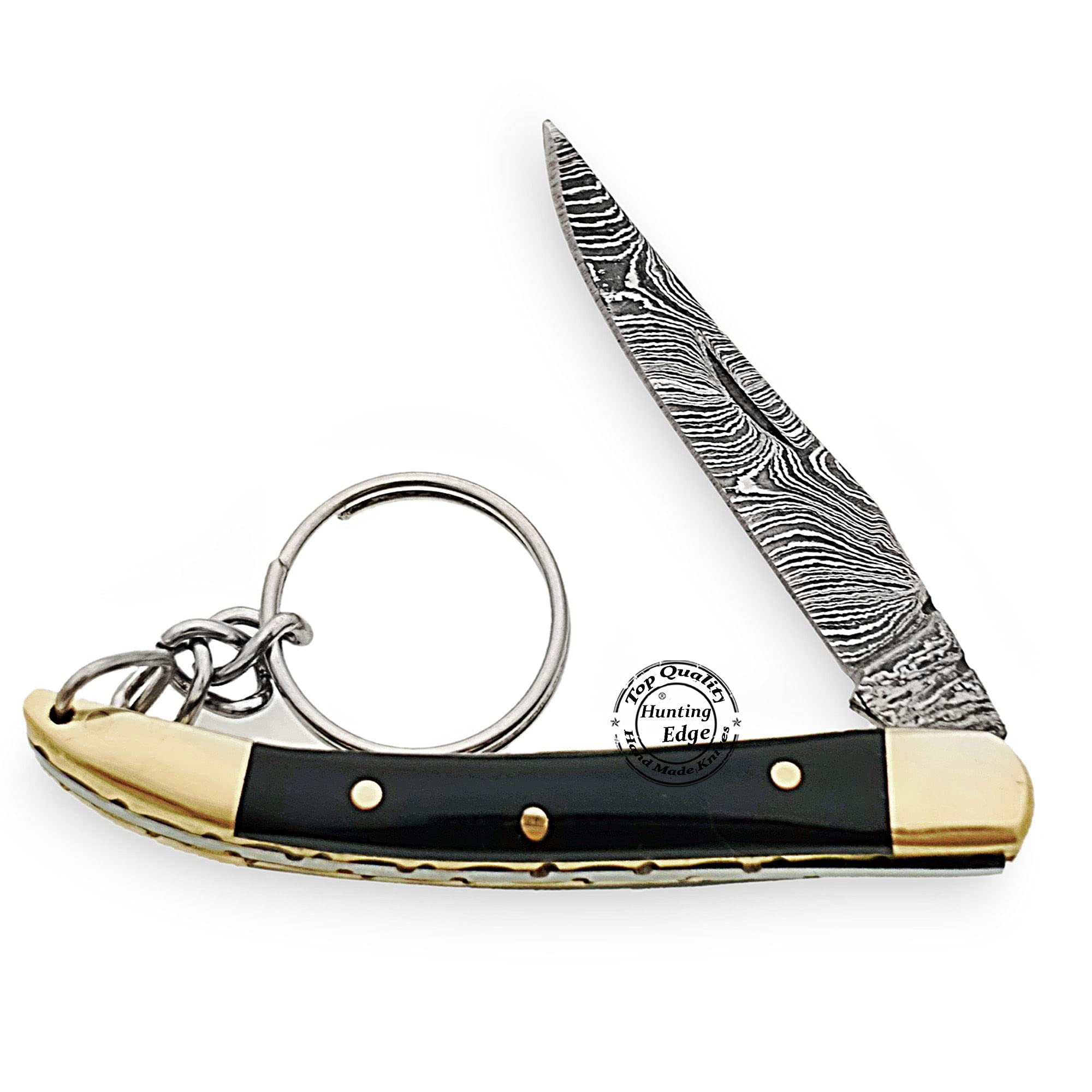 Hunting Edge Buffalo Horn 5.5 100percent Handmade Damascus Steel Folding Pocket KeyChain Knife 100percent Prime Quality