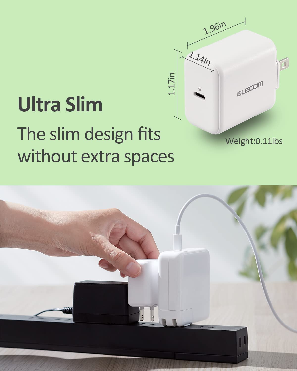 ELECOM USB C Wall Charger 20W Ultra Fast Charging Block, Foldable Plug AC Adapter, Portable Slim Design for iPhone 12/13/14 PRO/PRO MAX, iPad, Mobile Phone, Tablet, Android - White (EC-AC09AWH)