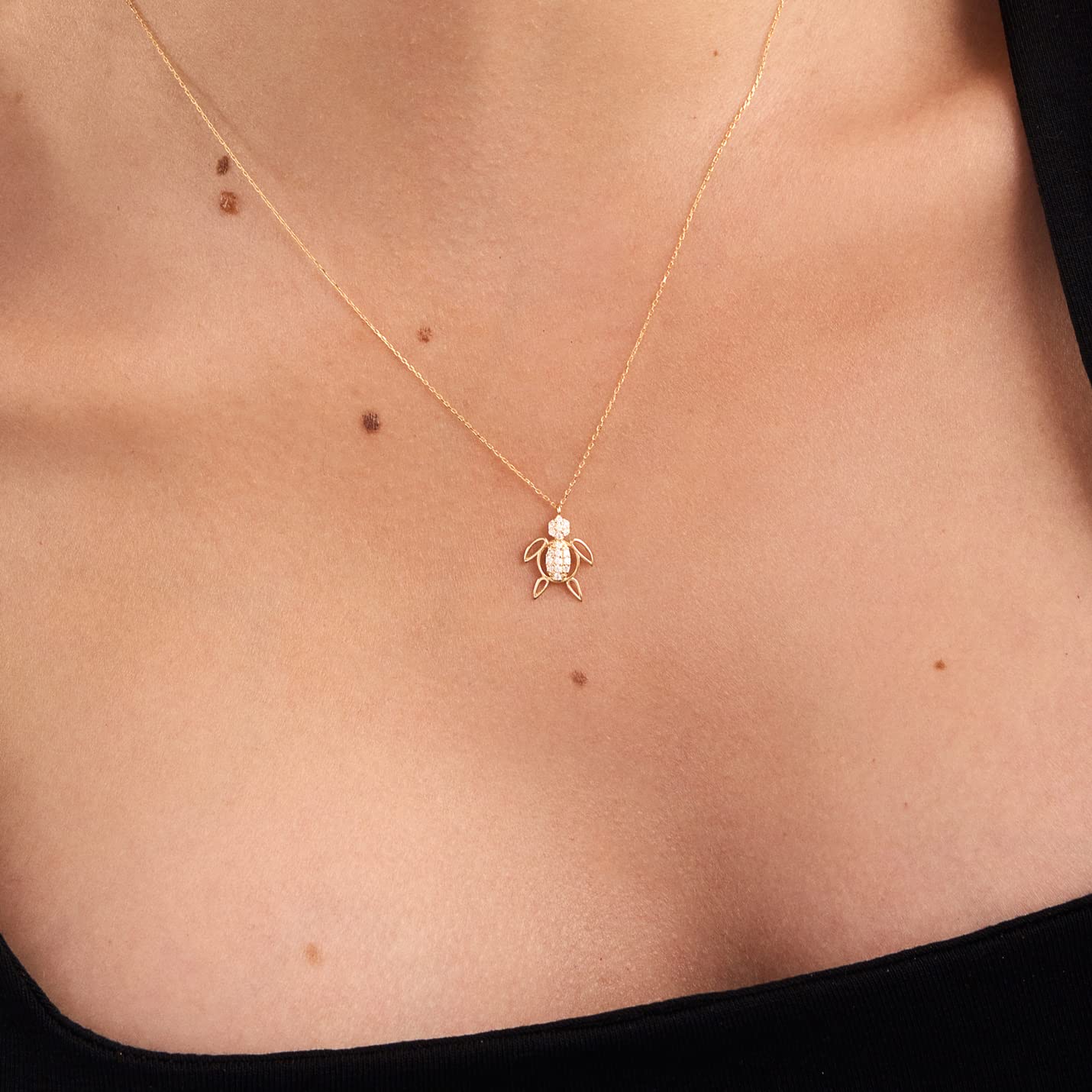 GELIN Turtle Necklace in 14K Solid Gold | 14K Yellow Gold Dainty Necklaces for Women, 18"
